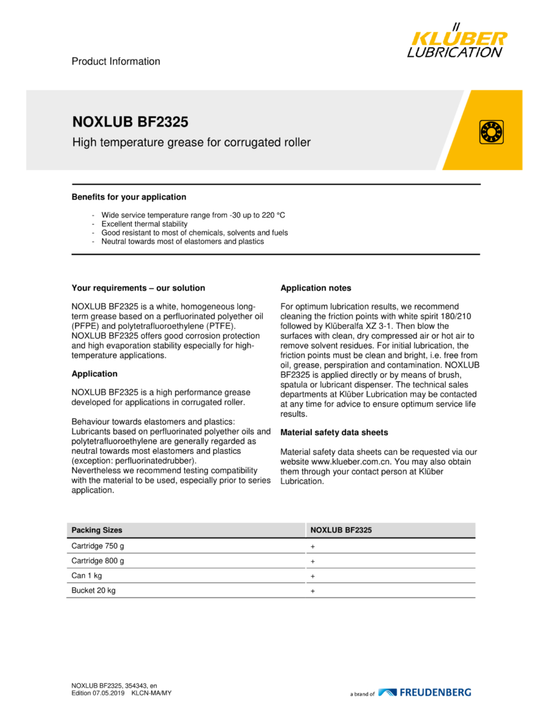 Kluber NOXLUB BF2325, Corrugating Rolls Lubricant, High Temperature ...