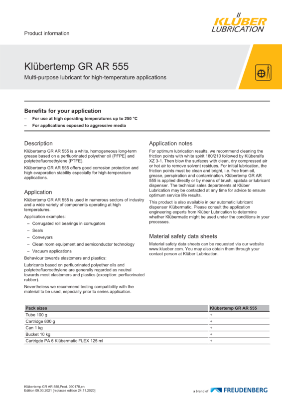 Klubertemp GR AR 555, Corrugating Rolls Lubricant, High Temperature ...