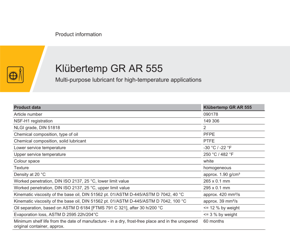 Klubertemp GR AR 555, Corrugating Rolls Lubricant, High Temperature ...
