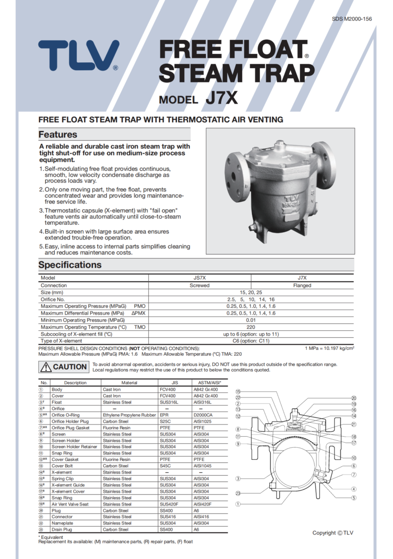 TLV JS7X J7X-10 DN25 PN16 Free Float Steam Trap for Double Facer ...